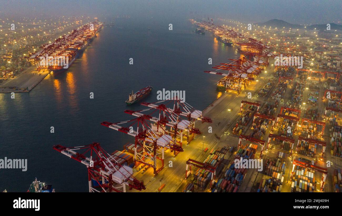QINGDAO, CHINA - FEBRUARY 12, 2024 - Container loading and unloading at ...
