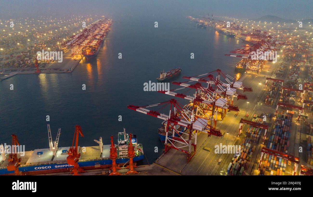 QINGDAO, CHINA - FEBRUARY 12, 2024 - Container loading and unloading at ...