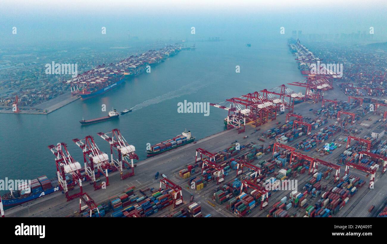 QINGDAO, CHINA - FEBRUARY 12, 2024 - Container loading and unloading at ...