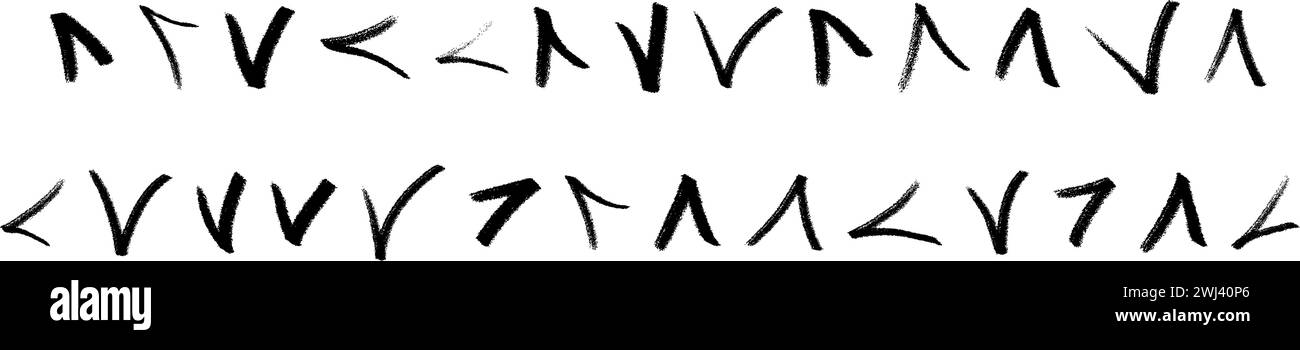 Hand drawn brush paint "V" arrow letter. grunge calligraphy line ...