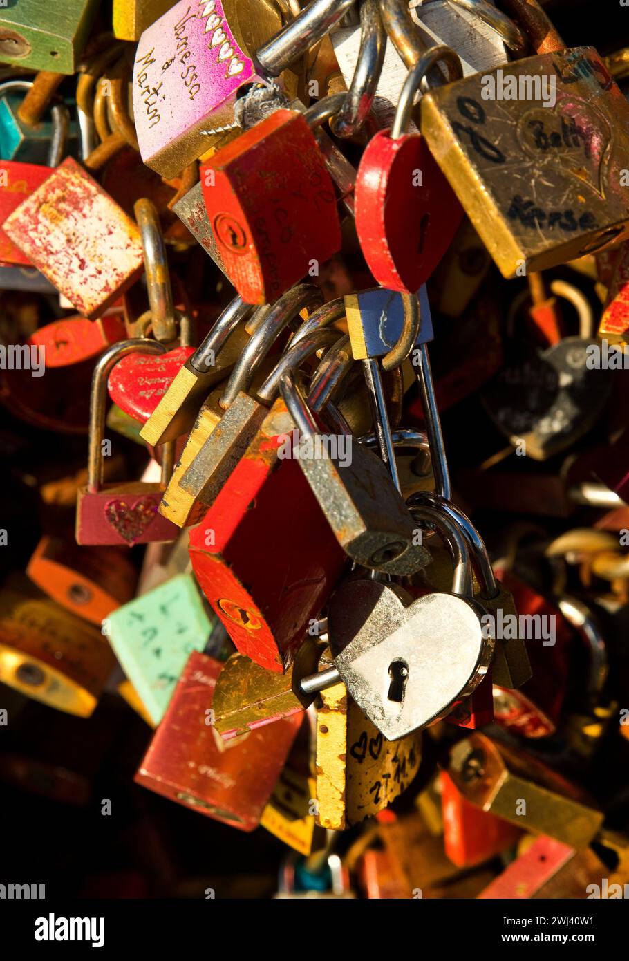Detail of extremely many love locks as a sign of loyalty at the ...