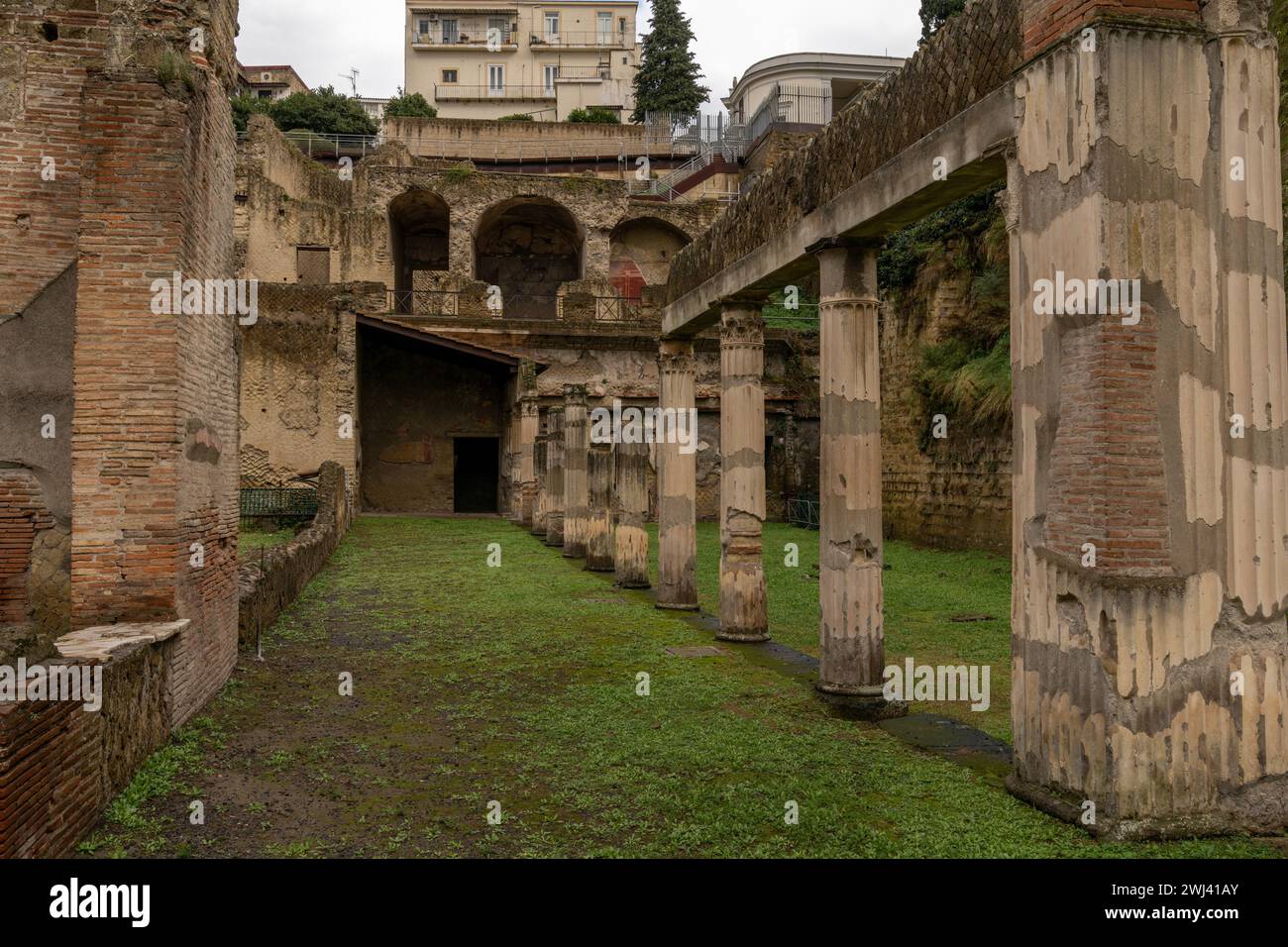 Courtyard with columns in the ancient Roman city of Herculaneum Stock ...