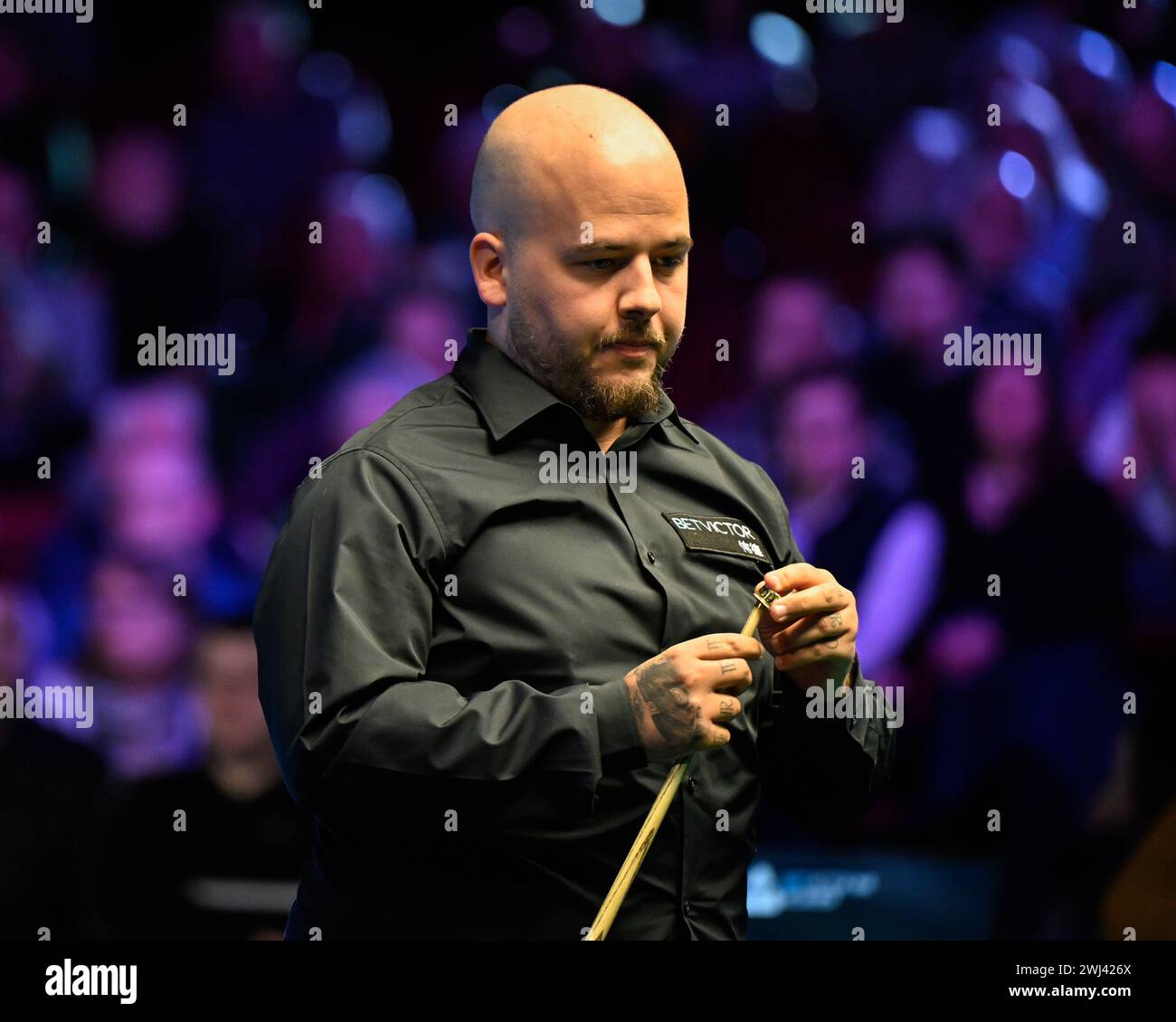 Luca Brecel, during the 2024 BetVictor Welsh Open at Venue Cymru ...