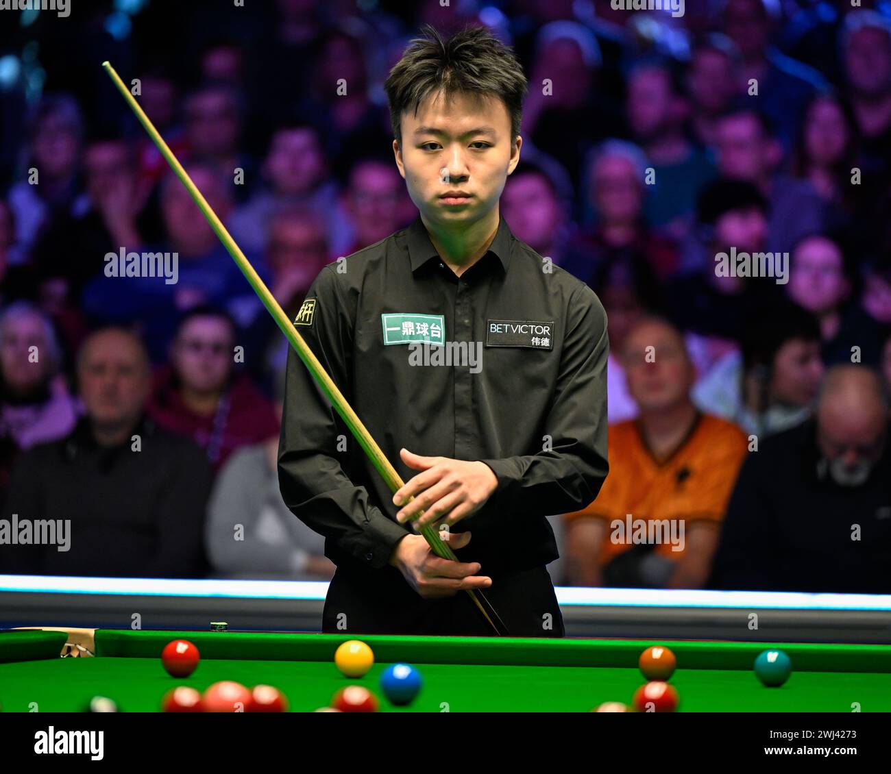 Jiang Jun, during the 2024 BetVictor Welsh Open at Venue Cymru ...