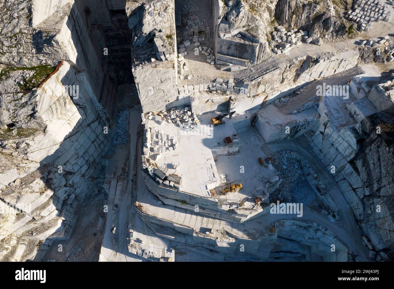 Aerial documentation of the extraction of white Carrara marble Stock ...