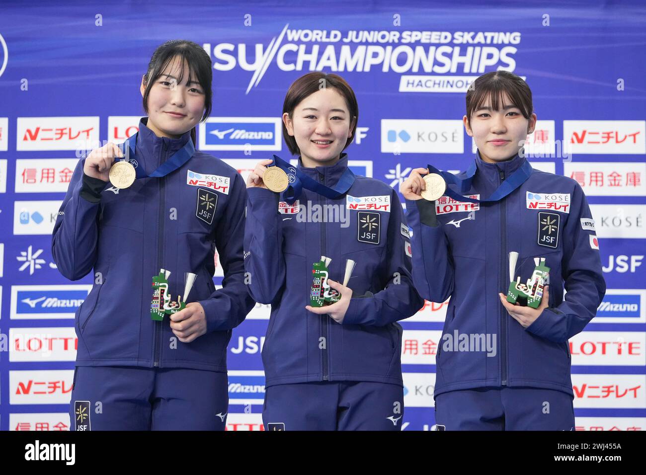 Aomori, Japan. 11th Feb, 2024. (L-R) Emika Miyagawa, Yukina Hatakeyama ...