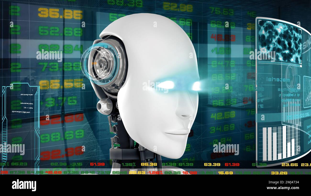 XAI 3d illustration Futuristic robot, artificial intelligence CGI for stock exchange market ...