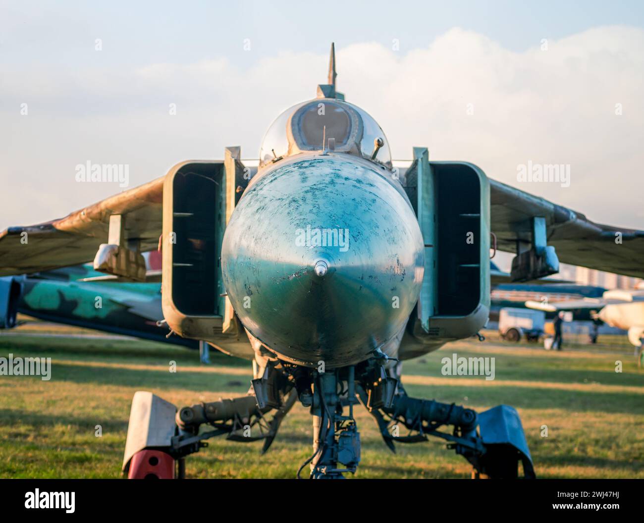 Old army military combat fighter aircraft at the airport Stock Photo ...