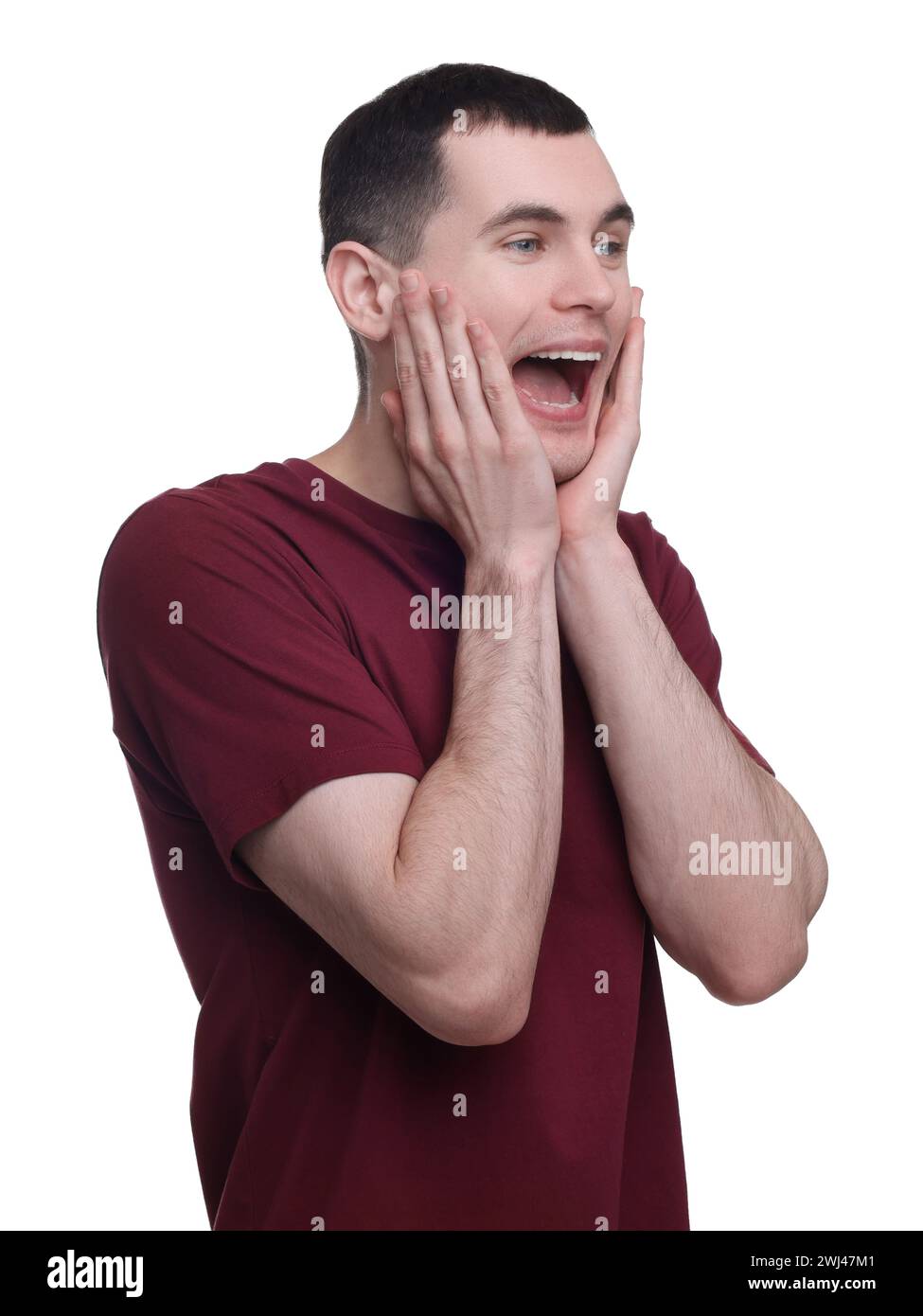 Portrait of surprised man on white background Stock Photo - Alamy