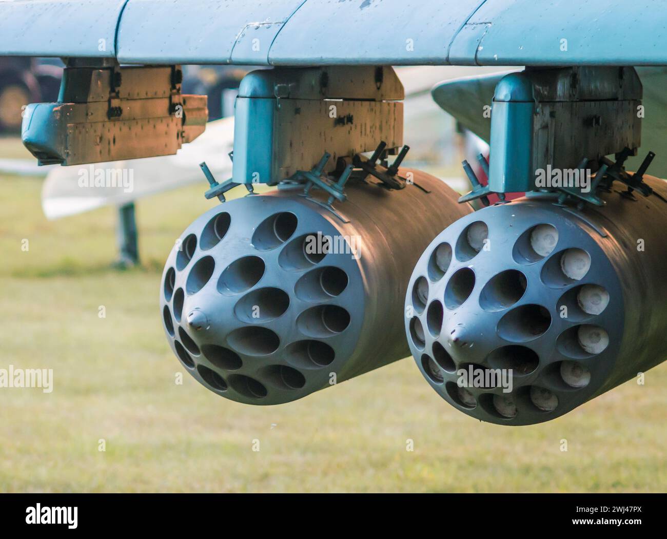 Army military rocket launcher on the wing of an airplane Stock Photo ...