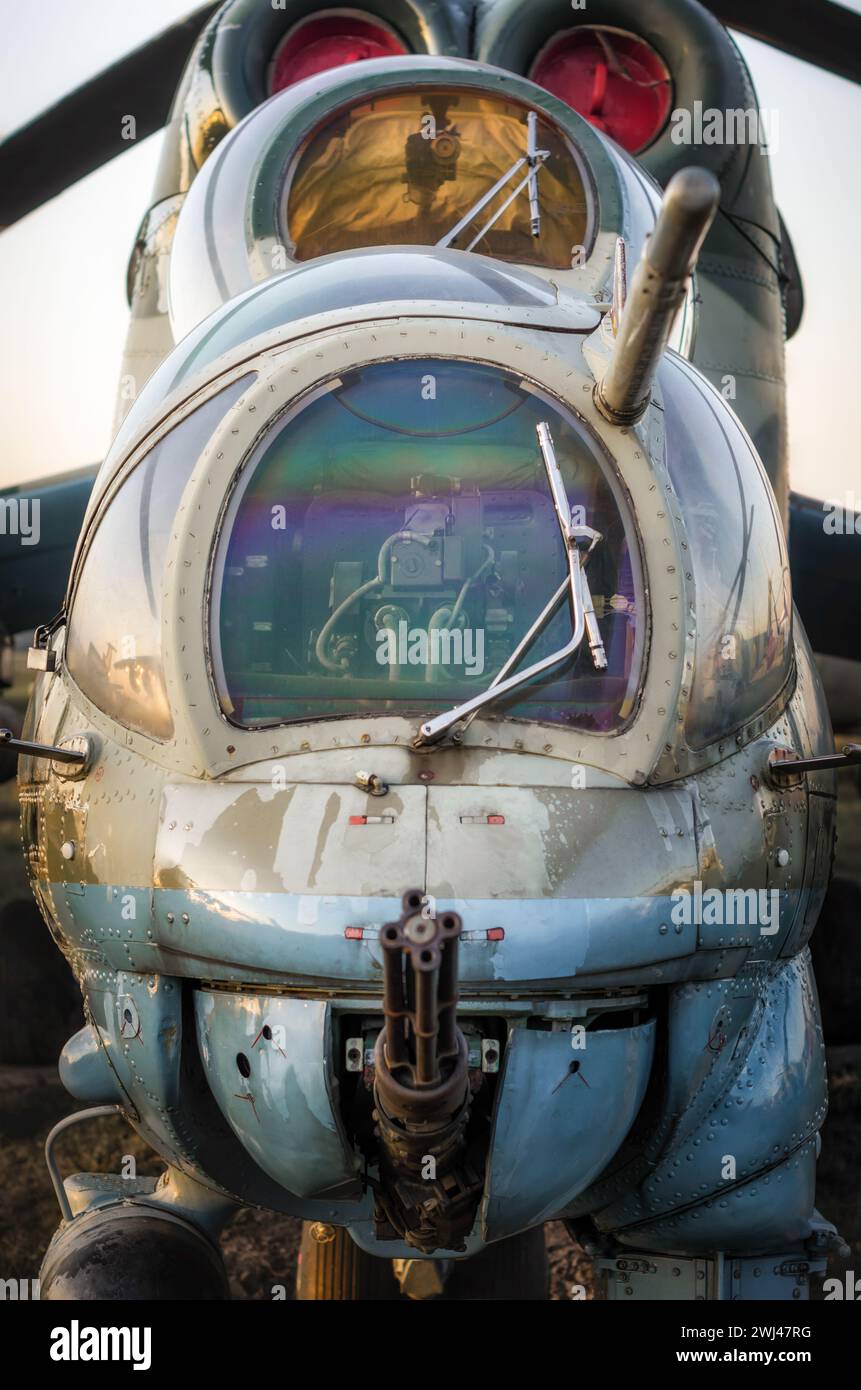 Cockpit of russian army military helicopter close up Stock Photo - Alamy