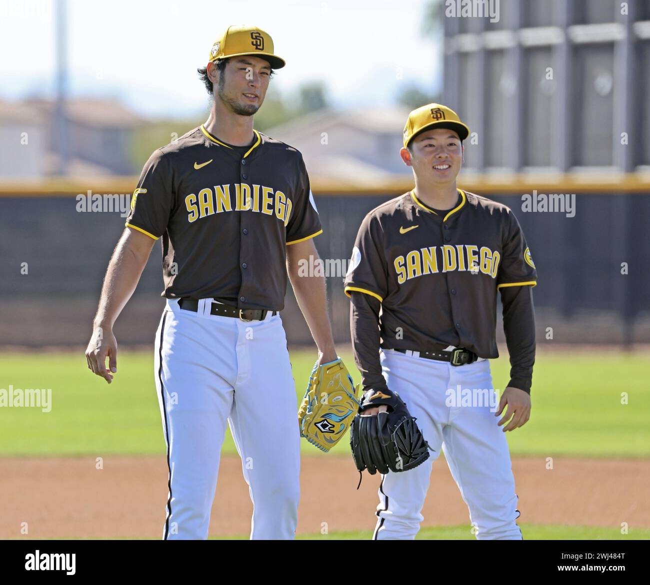 Yu Darvish (L) and Yuki Matsui are pictured at spring training with the ...