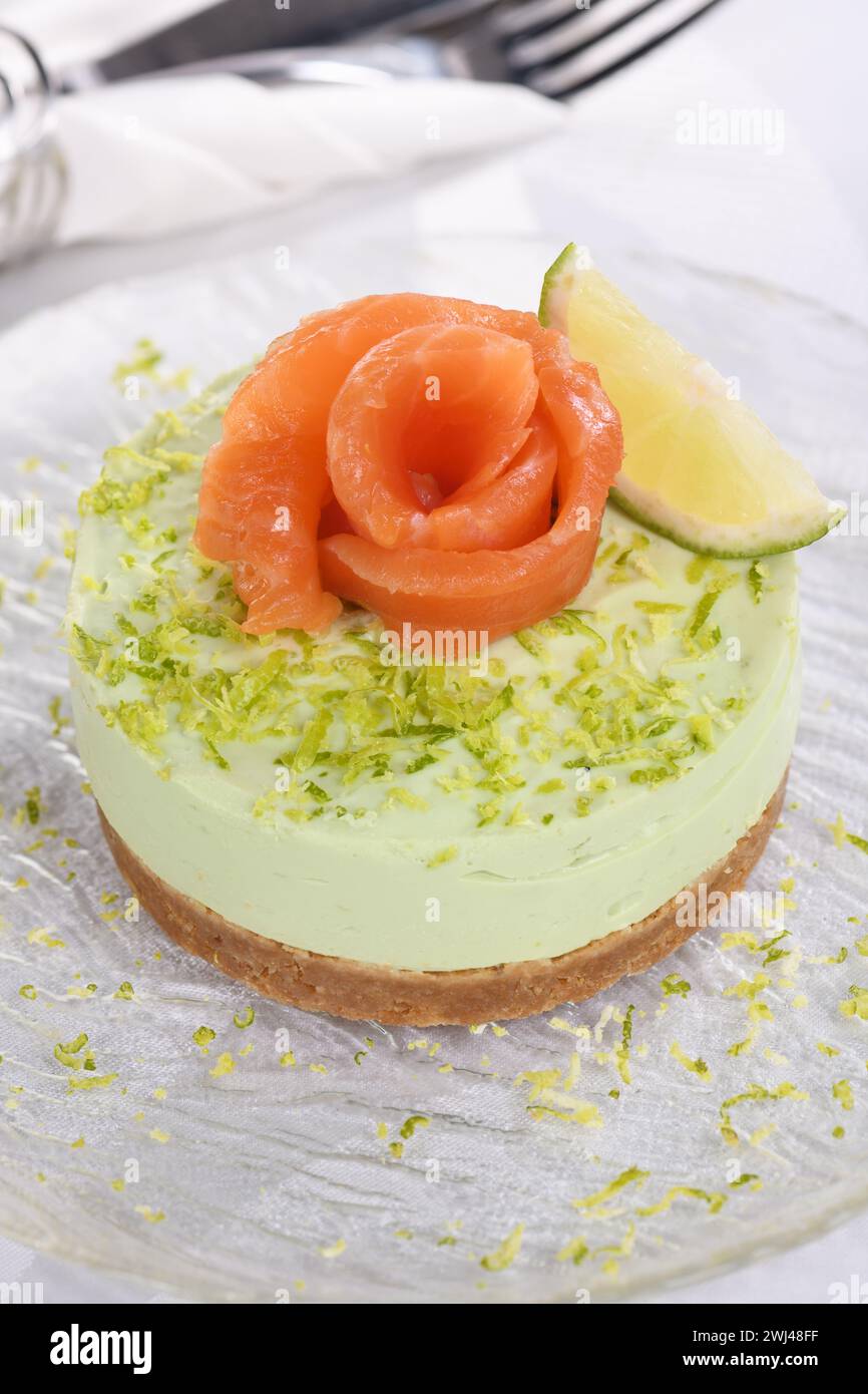 Avocado timbale with salmon Stock Photo - Alamy