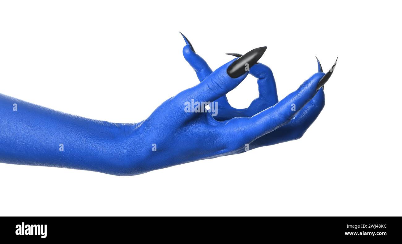 Creepy monster. Blue hand with claws isolated on white Stock Photo - Alamy