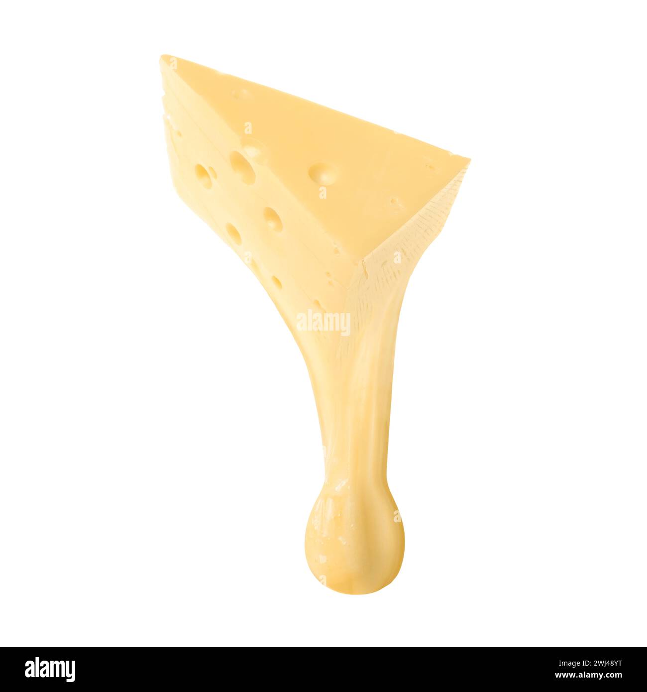 Tasty cheese stretching in air on white background Stock Photo - Alamy