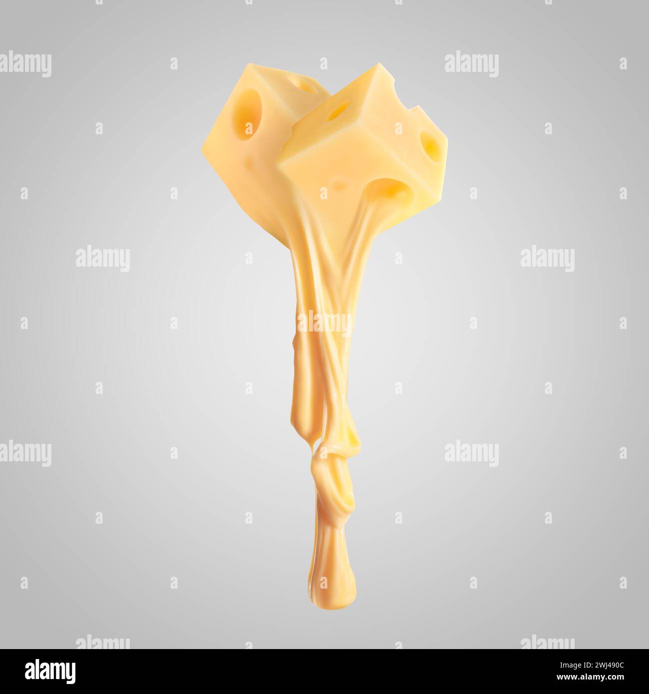 Tasty cheese stretching in air on grey background Stock Photo - Alamy