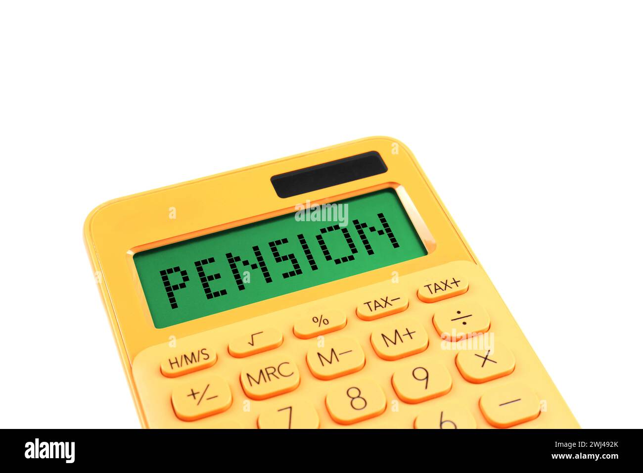 Calculator with word Pension on white background Stock Photo - Alamy