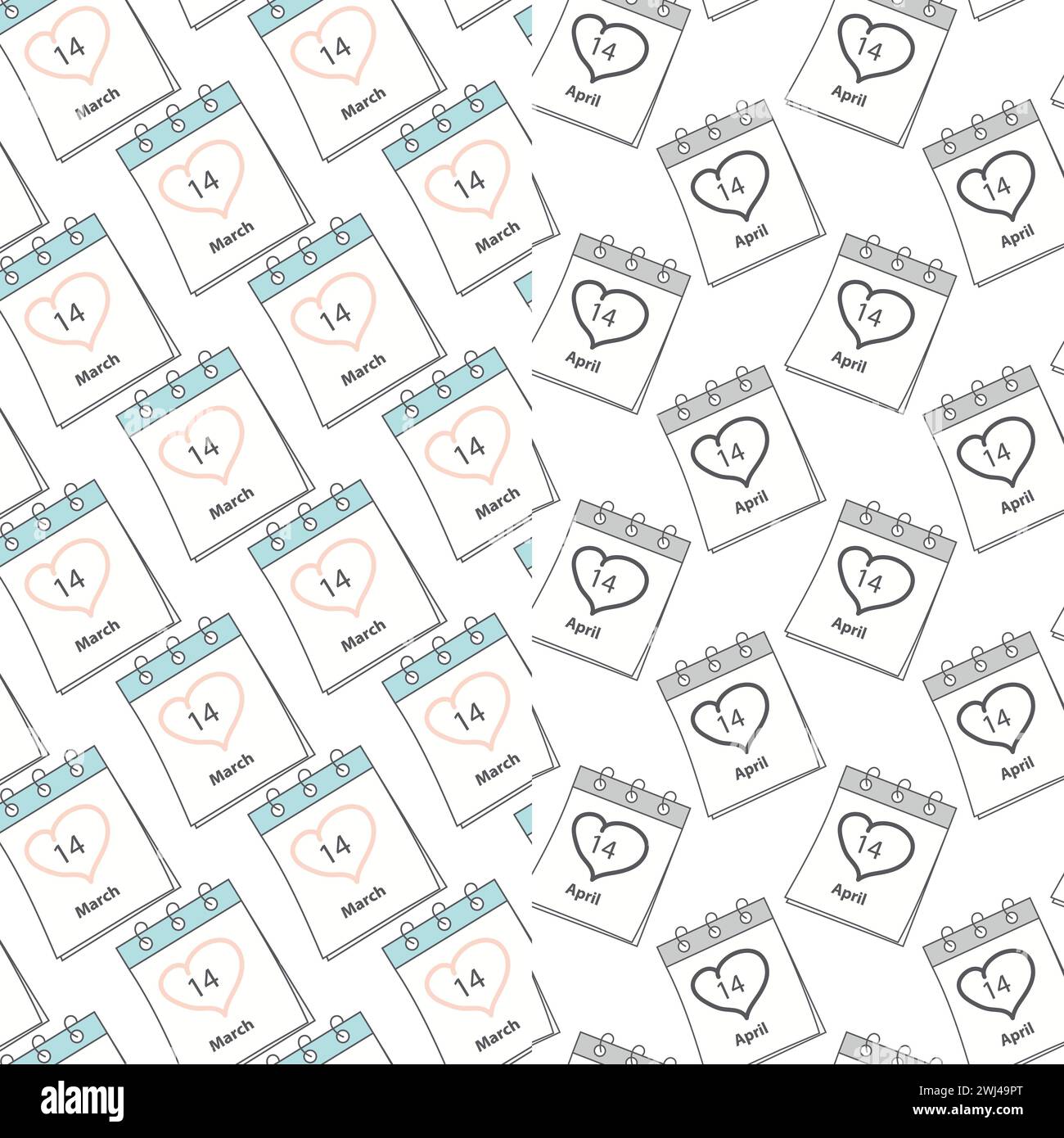 Set of 2 seamless patterns of calendar pages with 14 March and 14 April ...