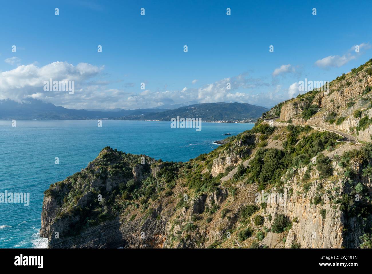 Landscape view of the Costa di Maratea with a narrow and winding ...