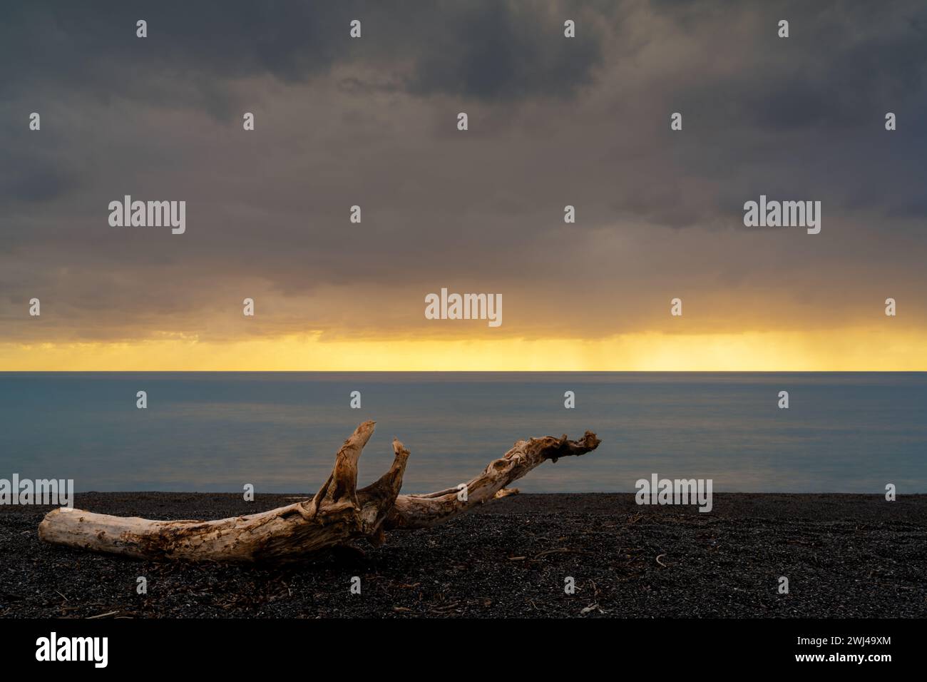 Sunset seascape at Praia a Mare on the Coasta di Maratea of ...