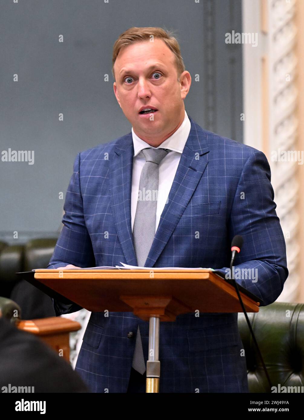 Brisbane, Australia. 13th Feb, 2024. Queensland Premier Steven Miles is ...