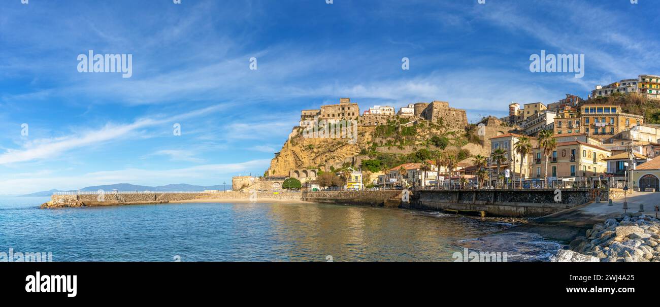 Panorama view of the old town and harbor of Pizzo Calabro on the Gulf ...