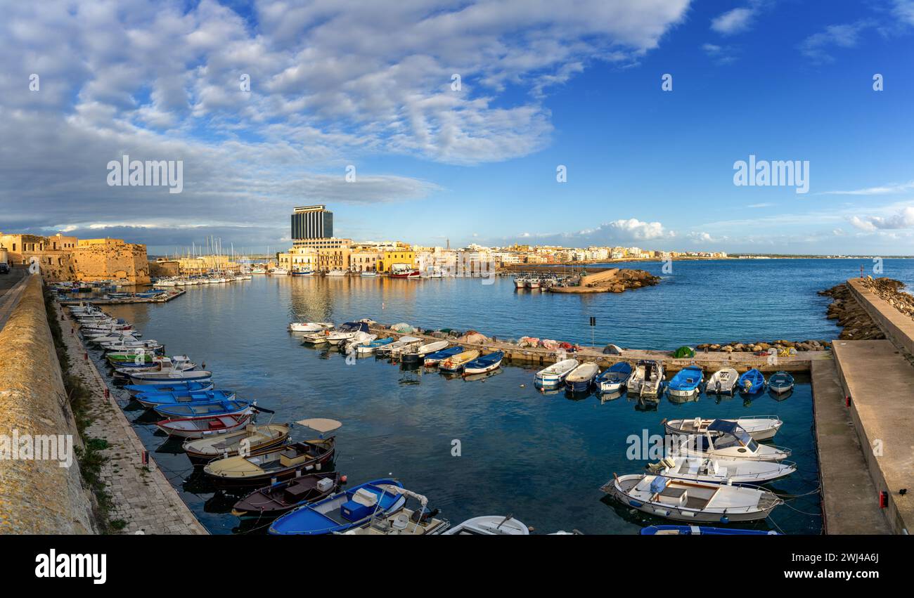 View of the harbor and sports marina of Gallipoli in Apulia Stock Photo ...