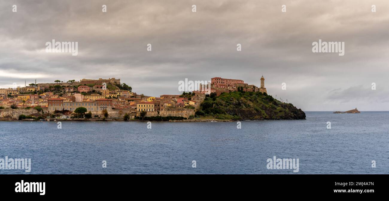 Panorama cityscape of the port and Old Town of Portoferraio on Elba ...