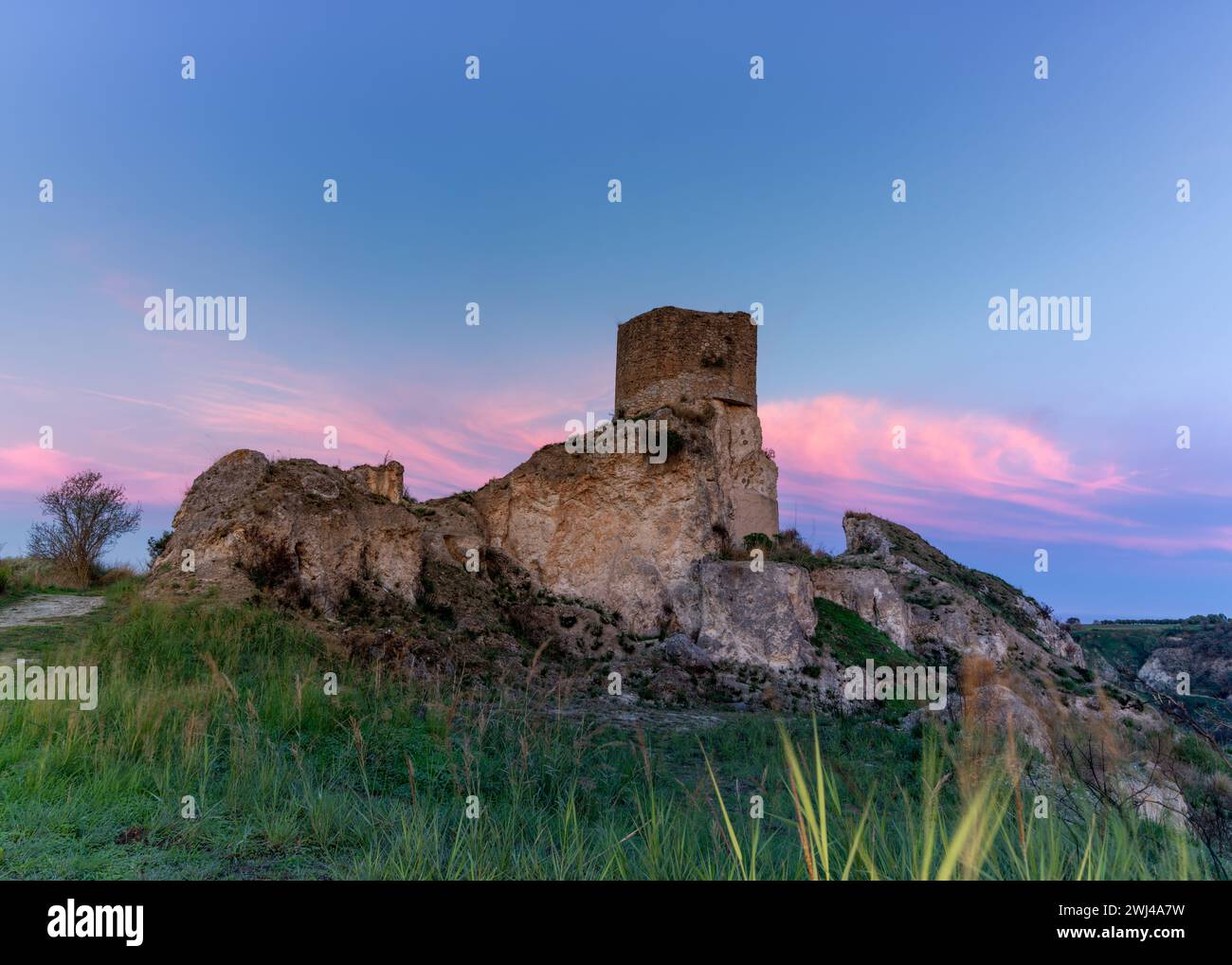 View of the Torre Marrana watchtower ruins in San NicolÃ² on the coast ...