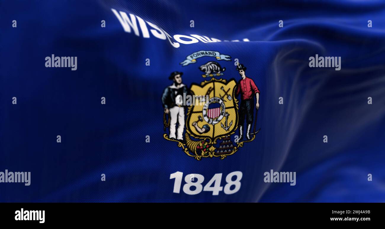 Wisconsin state flag waving in hi-res stock photography and images - Alamy