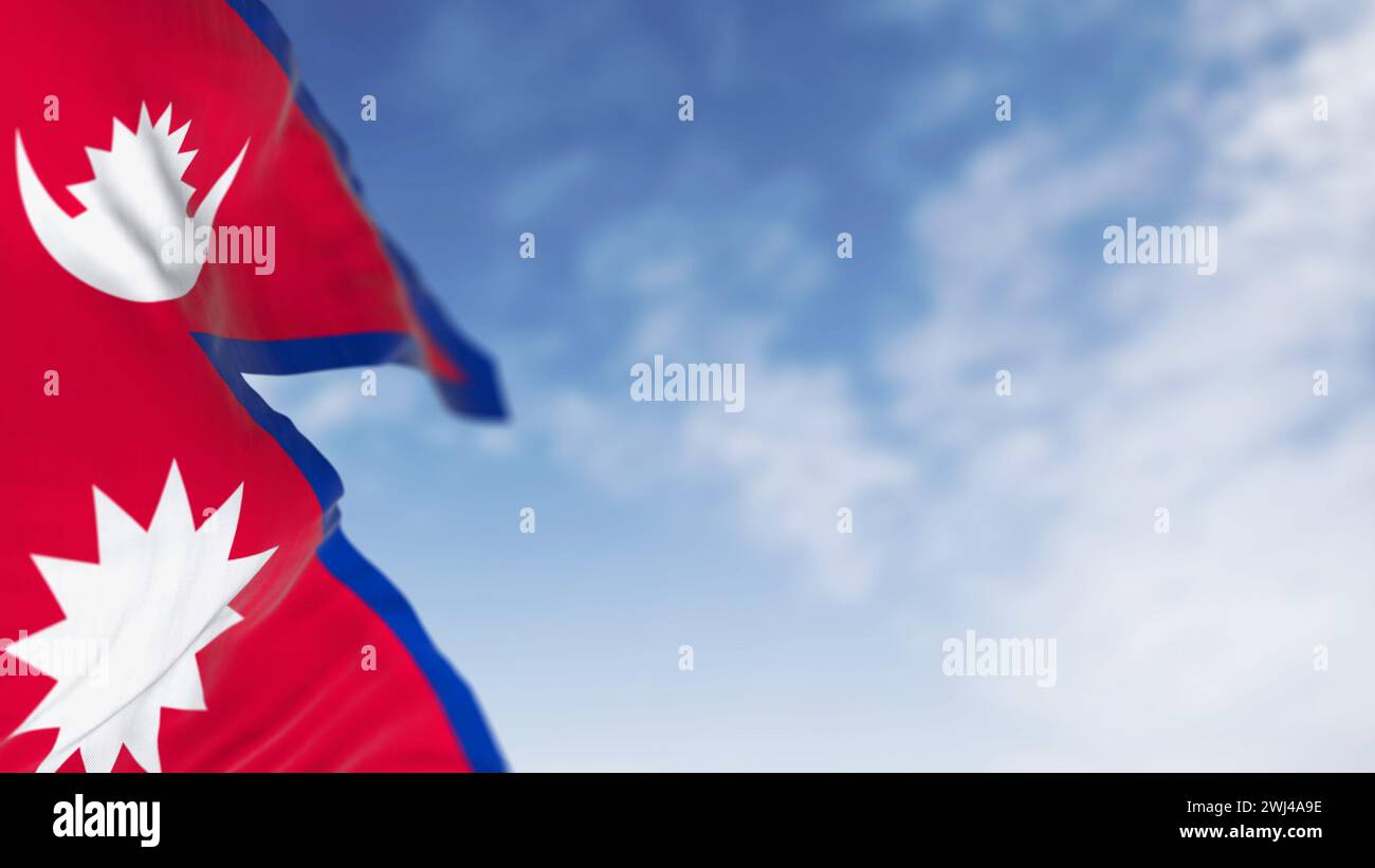 Close-up of Nepal National flag waving in the wind on a clear day Stock ...