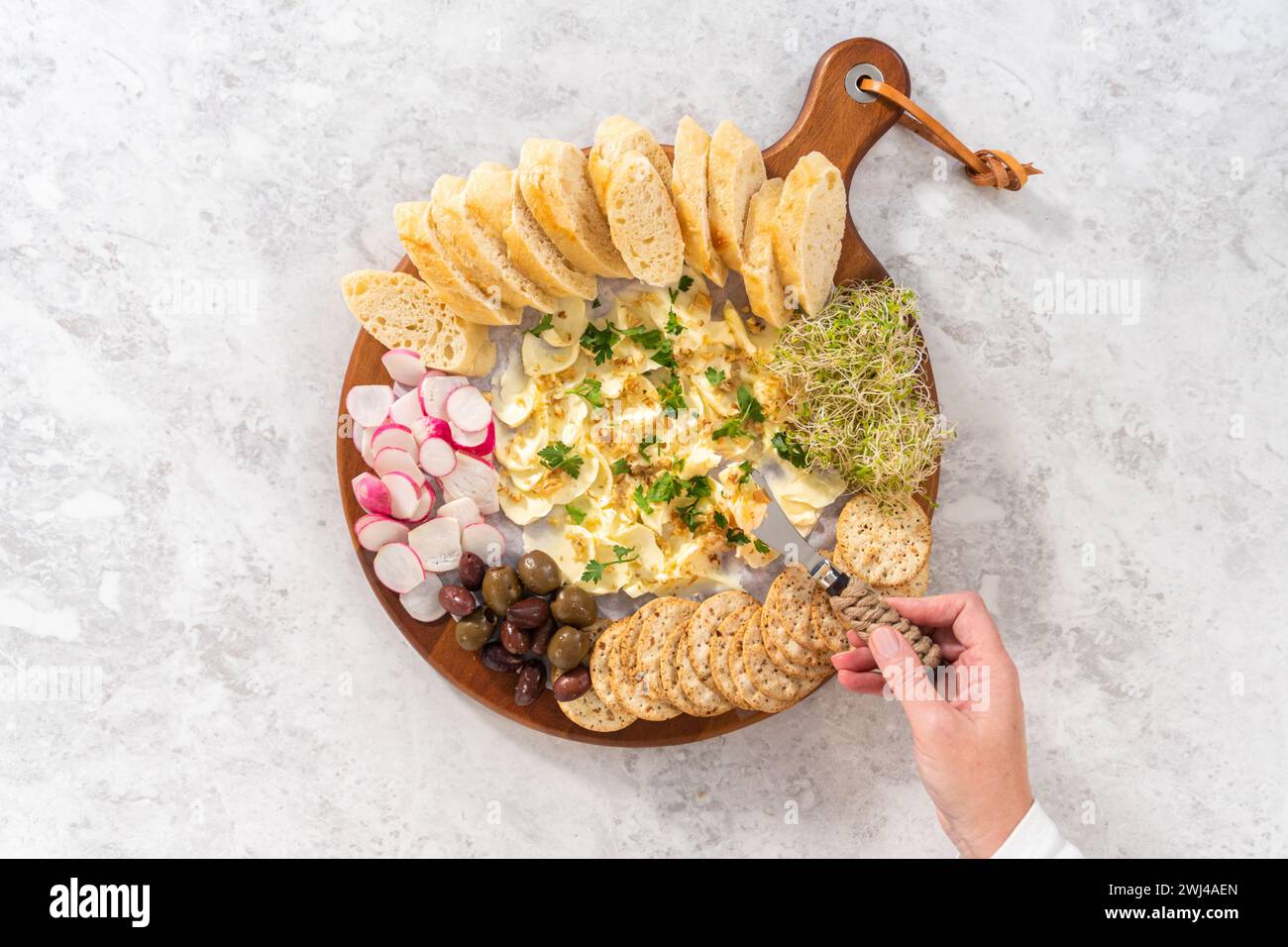 Butter board with vegetables and bread Stock Photo - Alamy
