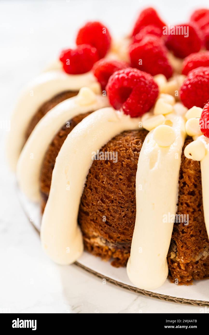 Creamy Bliss - White Chocolate Raspberry Bundt Cake with Frosting Stock ...
