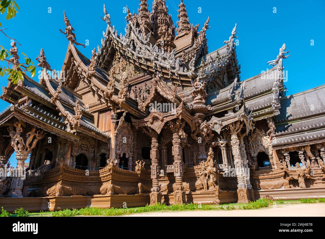 The Sanctuary of Truth wooden temple in Pattaya Thailand, sculpture of Sanctuary of Truth temple ...