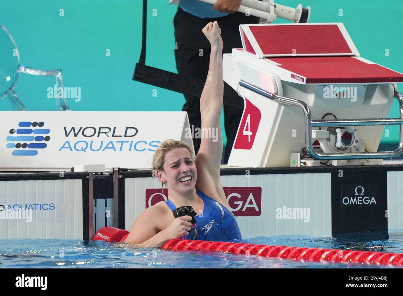 Doha, Qatar. 12th Feb, 2024. Angelina Kohler of Germany celebrates ...