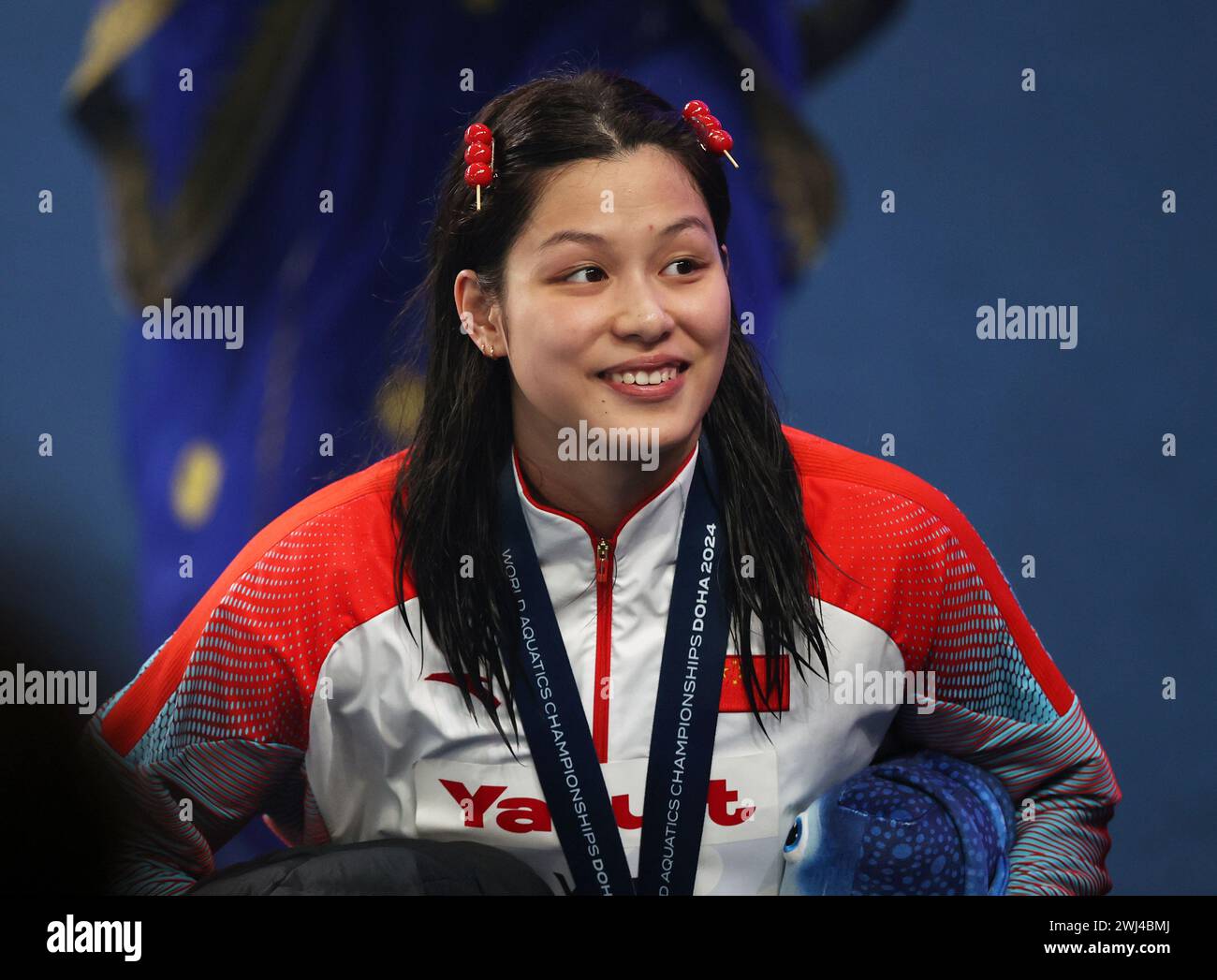 Doha, Qatar. 12th Feb, 2024. Yu Yiting of China reacts after the ...
