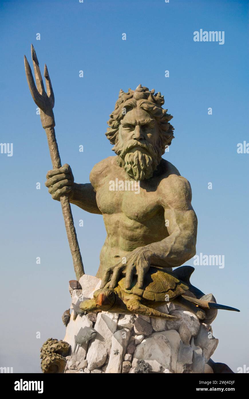 Bronze statue of king neptune and boardwalk on virginia beach hi-res ...