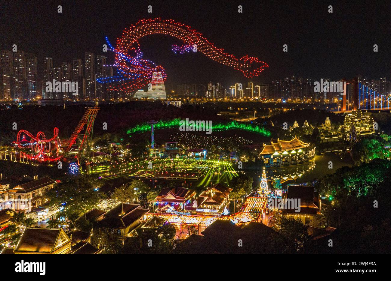 NANNING, CHINA - FEBRUARY 12, 2024 - A super dragon pattern created by ...