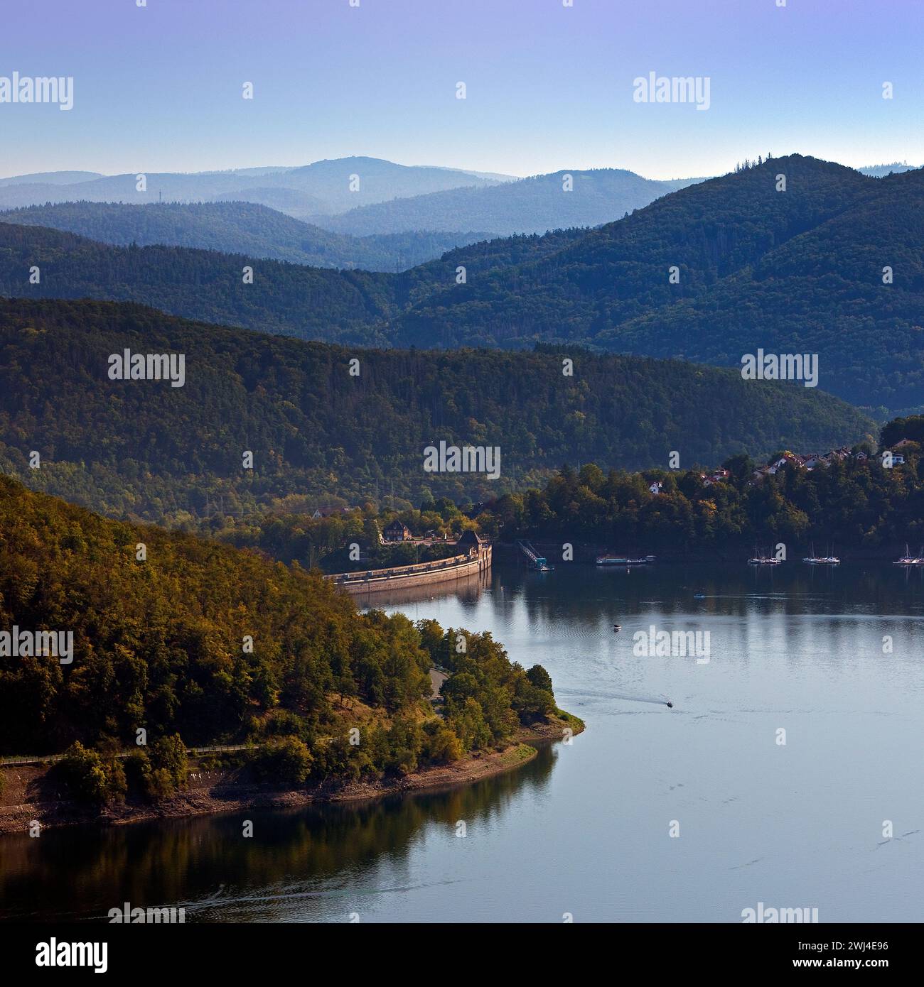 Aerial view of the Edertalsperre and a further view of the Kellerwald ...