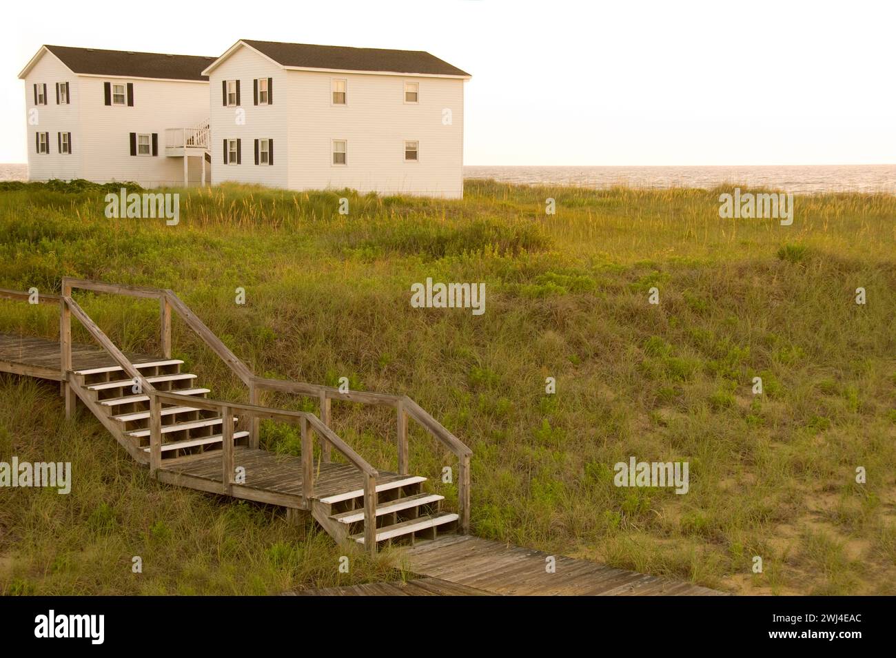 beach homes, wooden stairs and beach walkways on the Outer Banks ...