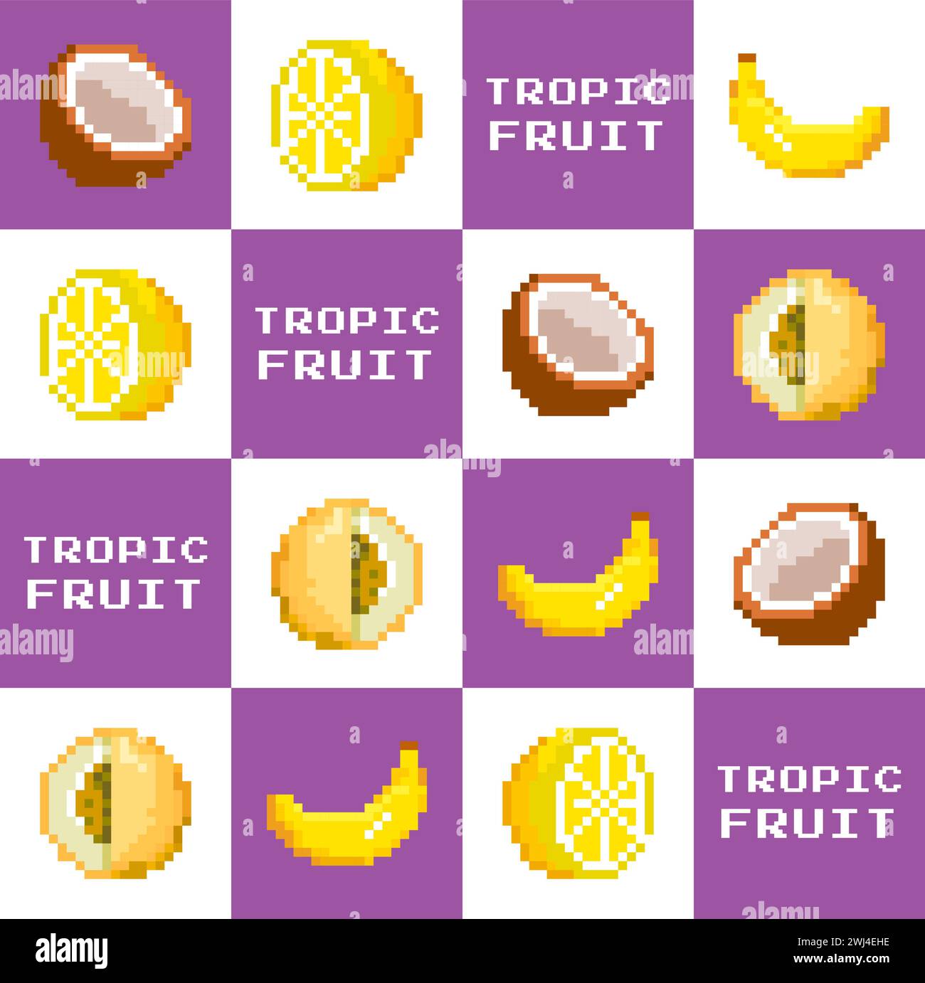 Tropic fruits pixelated 8 bit style, eco products Stock Vector Image ...