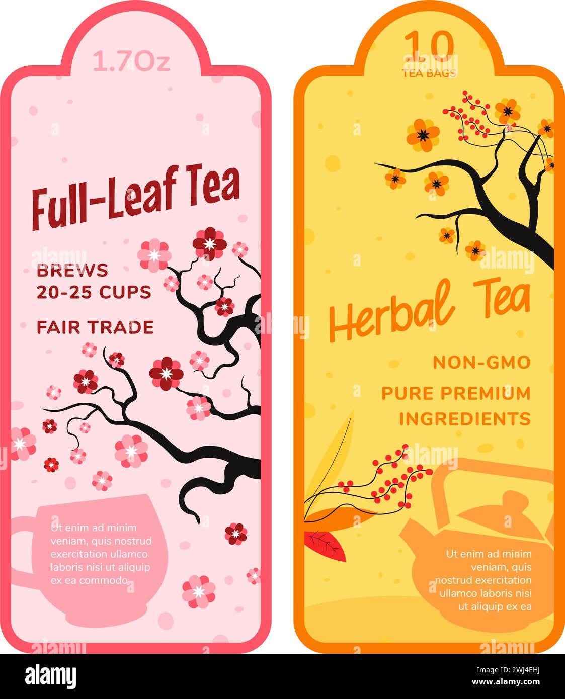 Organic herbal tea full leaves, emblems or labels Stock Vector Image ...