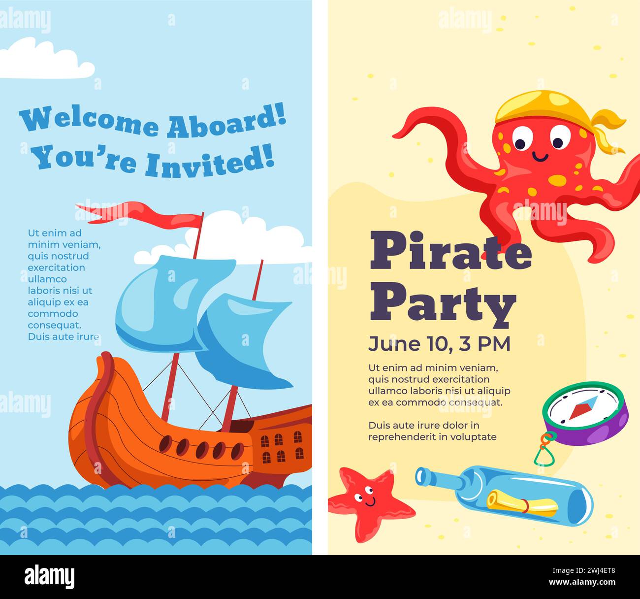 Welcome aboard, invitation on pirate party posters Stock Vector Image ...