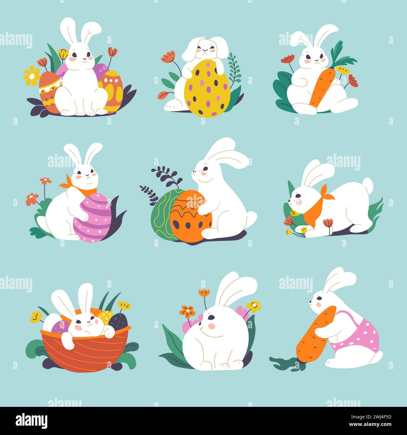 Rabbit characters, funny hares and bunnies vector Stock Vector Image ...