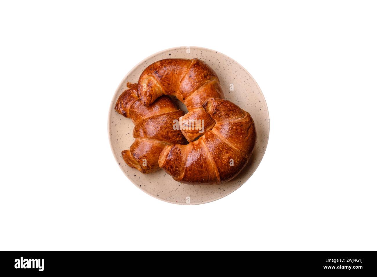 Delicious baked crispy croissants as an element of an invigorating ...