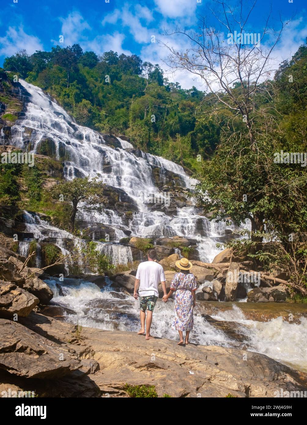 Mae Ya Waterfall Doi Inthanon national park Thailand Chiang Mai, couple ...