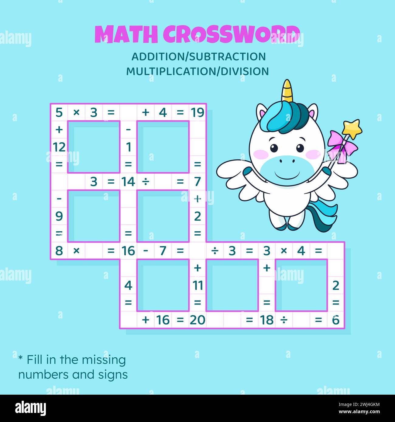 Math Crossword. Addition, subtraction, multiplication and division ...