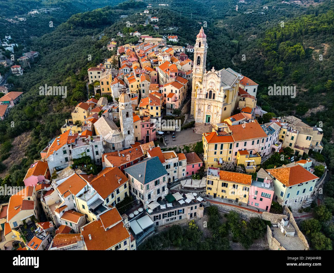 Aerial view of the village of Cervo on the Italian Riviera in the ...