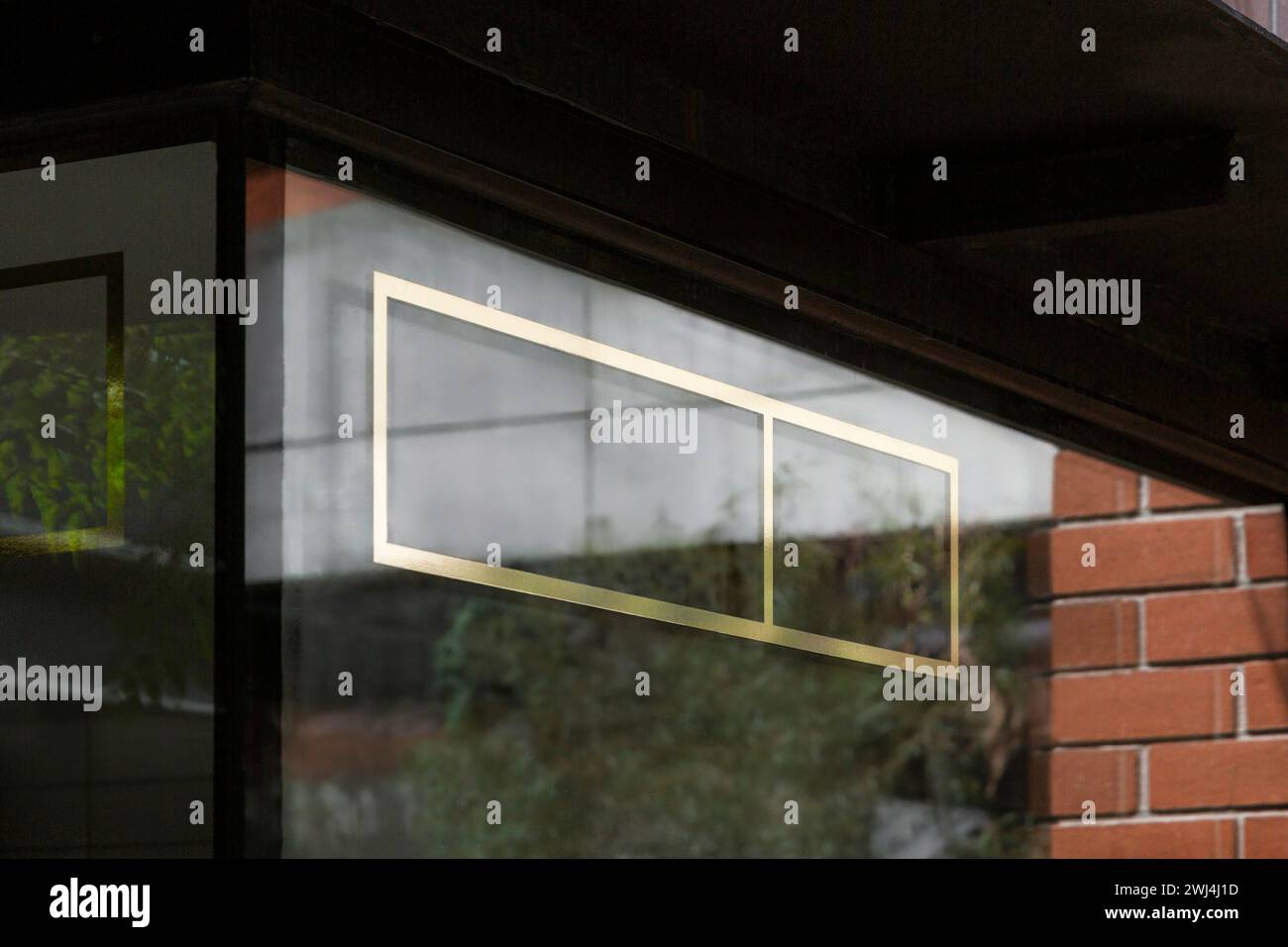 Cafe window with empty logo space, providing opportunity for branding ...