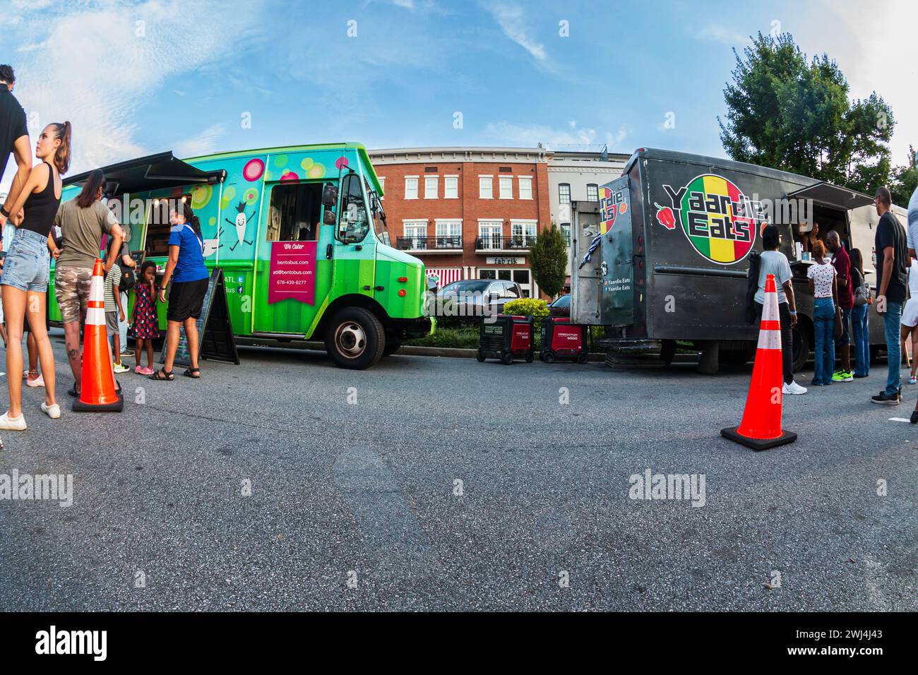 Suwanee, GA / USA - August 4, 2023: Fisheye view shows people standing ...